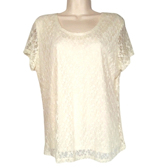 Laura Scott | Tops | Laura Scott Large Lace Egret Cream Knit Short ...